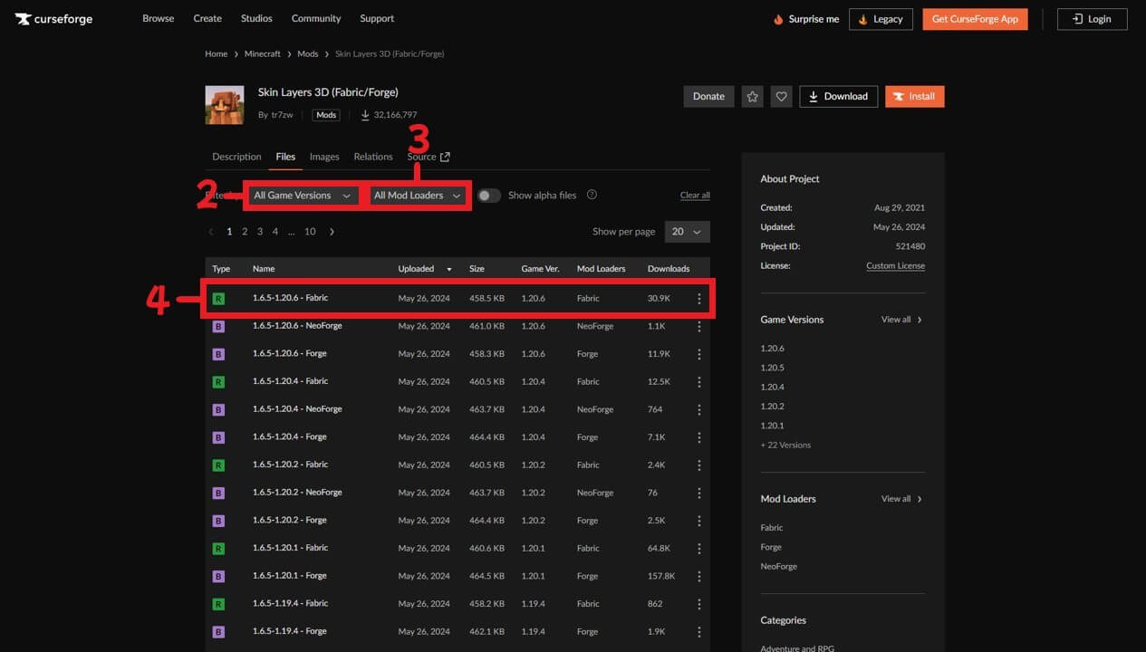 마인크래프트 3D 스킨 레이어 모드 Skin Layers 3D (1.21.7, 1.21.6) - 정보킹